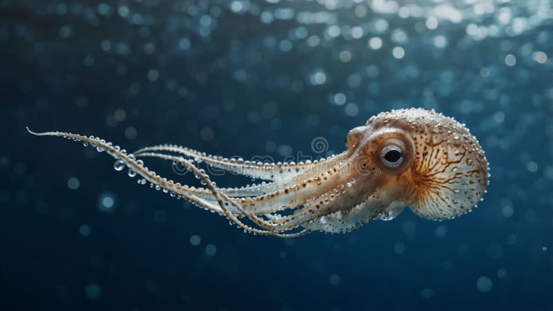 Various Sizes of Squid Swimming in a Blue Ocean Background. Stock ...