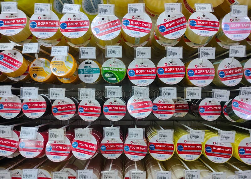 Various Sizes and Types of Adhesive Tape Displayed and Sold in a ...