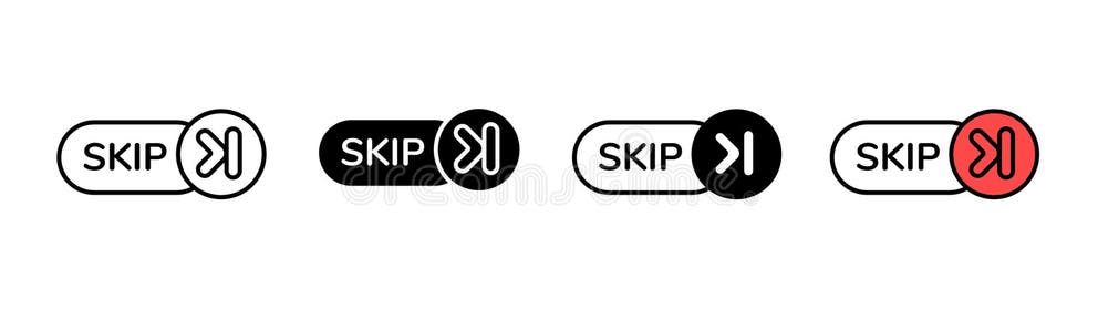 Various Skip Buttons in Different Styles and Colors Indicating Forward ...