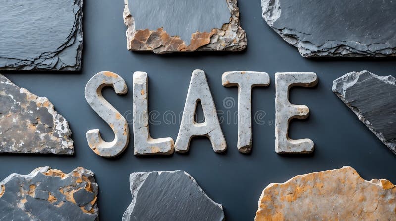 Slate Pieces Arranged with the Word Slate in Focus on a Dark Background ...
