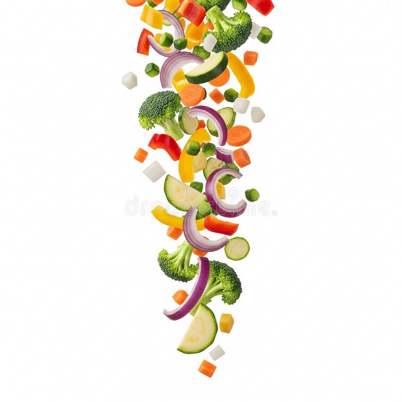 Various Sliced Vegetables, Falling Dynamically, Creating a Vibrant and ...