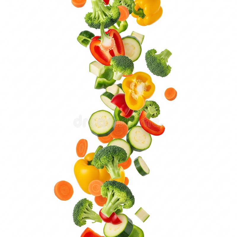 Various Sliced Vegetables, Falling Dynamically, Creating a Vibrant and ...