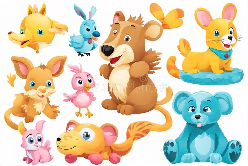 Various Small Animal Materials in 3D Cartoon Style Stock Illustration ...