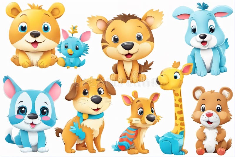 Various Small Animal Materials in 3D Cartoon Style Stock Illustration ...