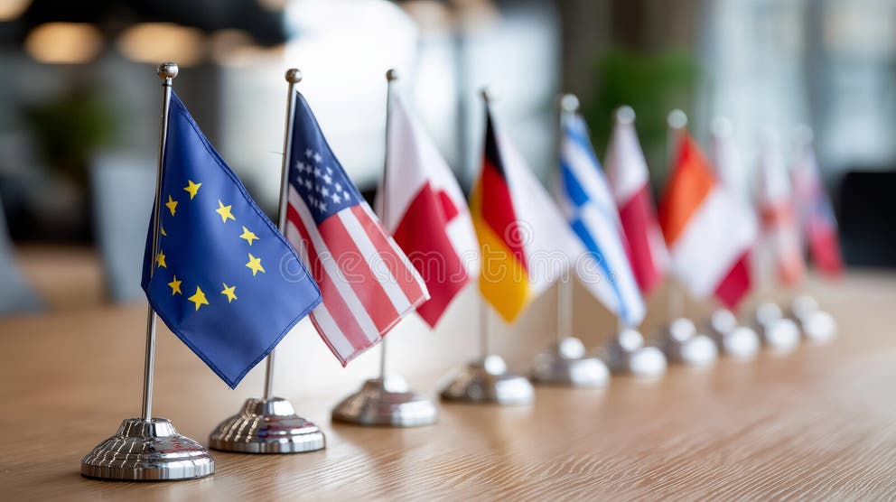 Various Small Flags Representing Different Countries Arranged on a ...