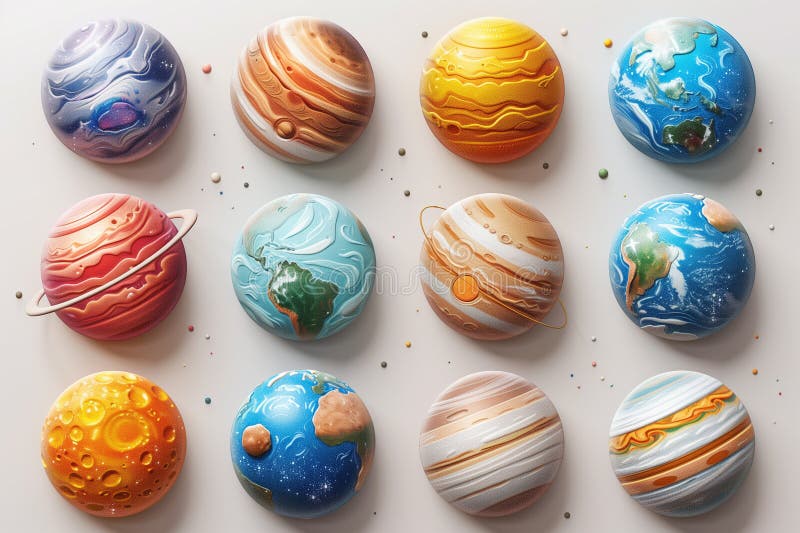 Various Small Planets Displayed Neatly on a Tabletop Stock Photo ...