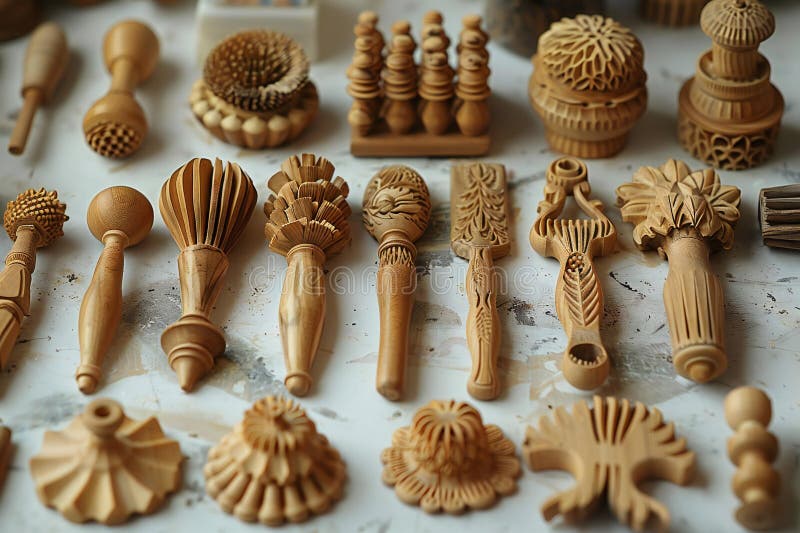 Various Small Wooden Tools on a White Surface, High Quality, High ...