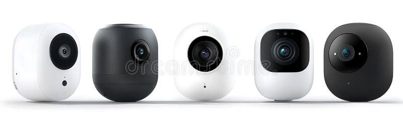 Various Smart Home Cameras on White Background Stock Image - Image of ...