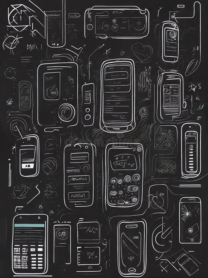 Various Smartphone Doodle Set. Collection of Hand Drawn Smartphone ...