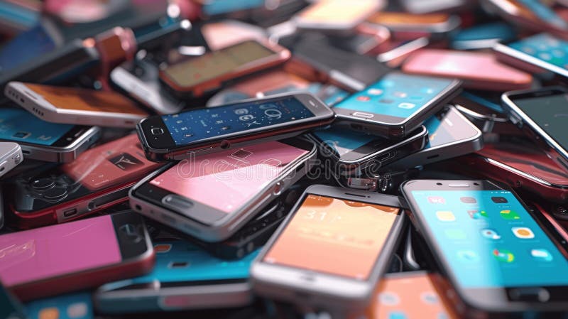 Various Smartphones Displayed on Technology Themed Background Stock ...