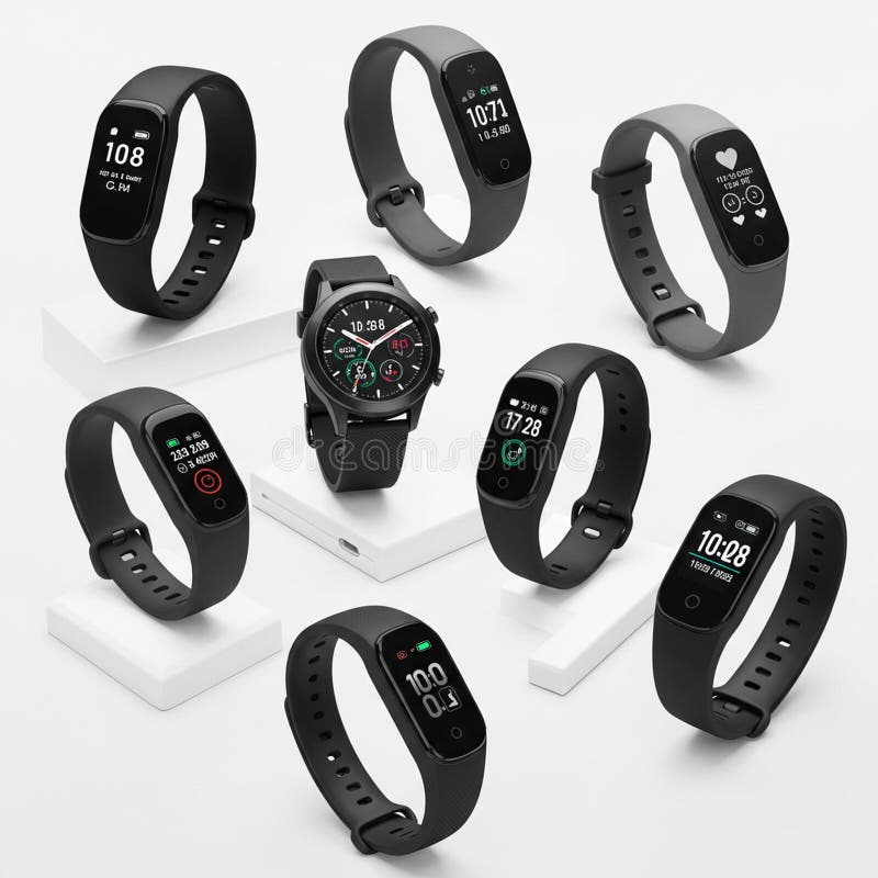 Various Smartwatches Displayed on White Platforms. the Watches are ...