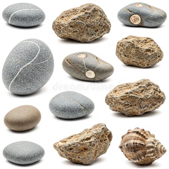 Various Smooth Stones and a Seashell Stock Illustration - Illustration of shell, still: 379967606