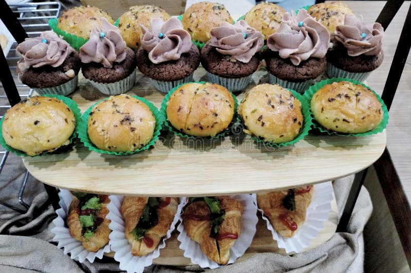 Various Snacks and Cakes on the Table. Banquet Decoration Stock Image ...