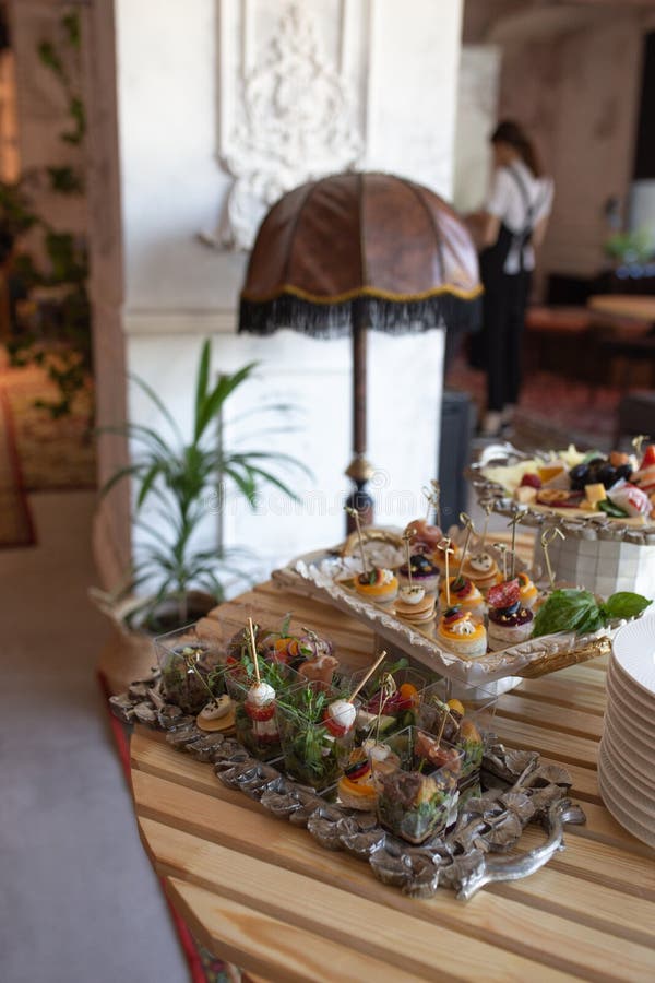 Various Snacks and Drinks on the Table at the Event Stock Image - Image ...