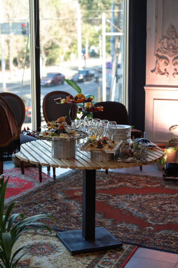 Various Snacks and Drinks on the Table at the Event Stock Photo - Image ...