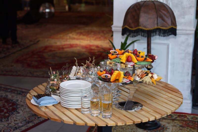 Various Snacks and Drinks on the Table at the Event Stock Image - Image ...