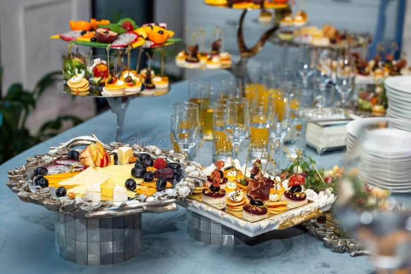 Various Snacks and Drinks on the Table at the Event Stock Image - Image ...