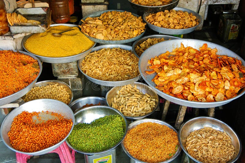 Various Snacks and India Dishes Stock Photo - Image of colorful, dhal ...