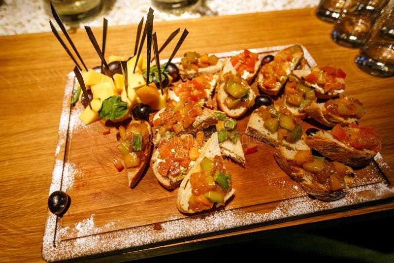 Various Snacks in Plate on Banquet Table Stock Photo - Image of crab ...