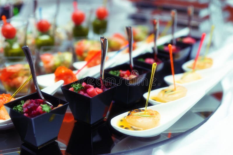 Various Snacks on Table, Toned Stock Image - Image of restaurant ...