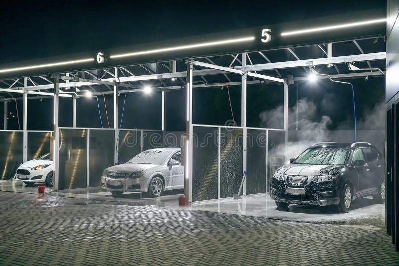 Various, Soapy Cars Stand at a Self-service Car Wash.Car Wash Self ...