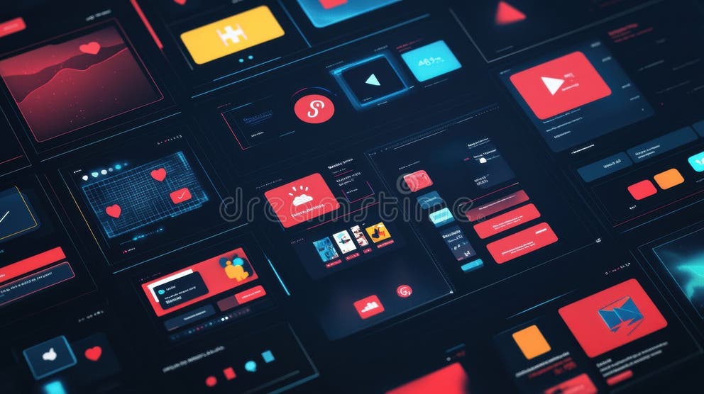Various Social Media App Interfaces are Arranged on Multiple Screens ...