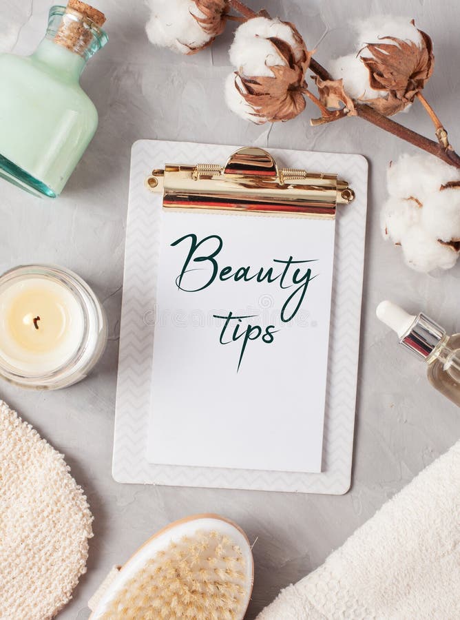 Various Spa Related Objects on Gray Background, Top View Stock Photo ...