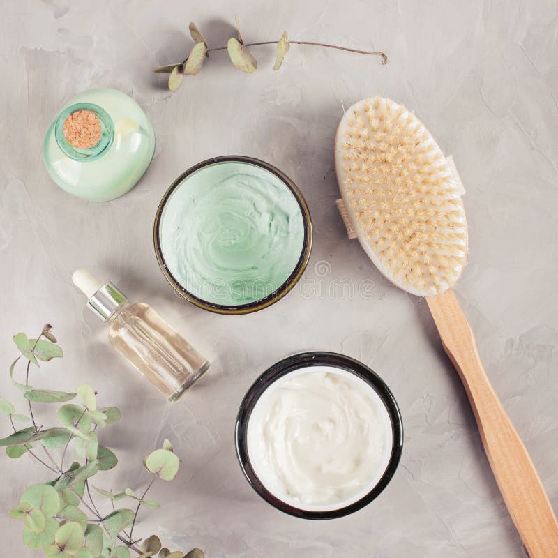 Various Spa Related Objects on Gray Background, Top View Stock Photo ...