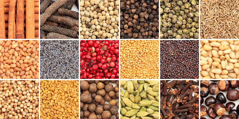 Various Spice Seeds Collage Stock Photo - Image of cinnamon, aroma ...