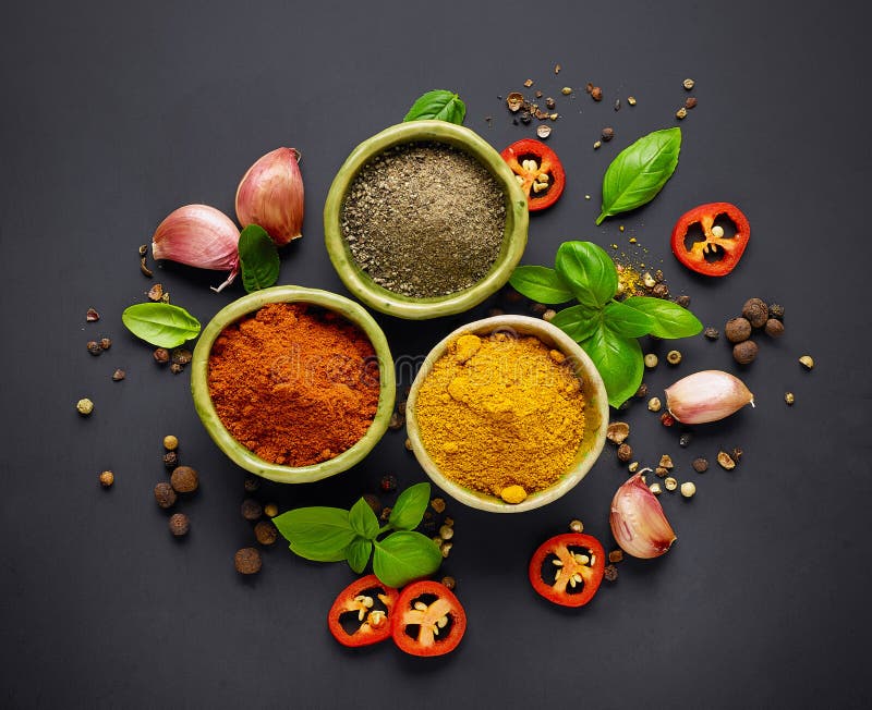 Various Spices on Black Background Stock Image - Image of background ...