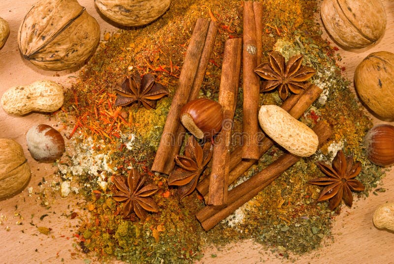 Various spices closeup stock photo. Image of grains, cardamom - 56758680