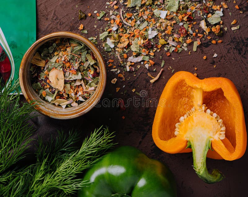 Various Spices for Dish with Peppers Top View Stock Image - Image of ...