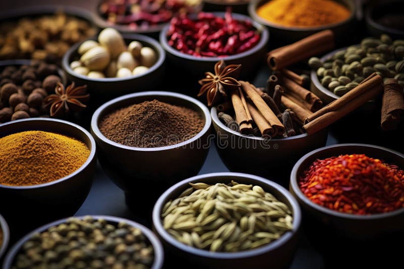 Various Spices. Generative AI Stock Image - Image of paprika, curry ...