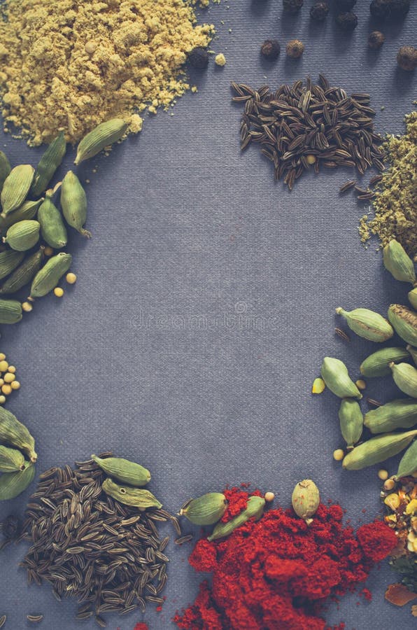Various Spices on Grey Background. Cooking Stock Image - Image of ...
