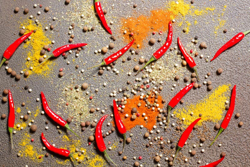 Various Spices on Grey Background Stock Image - Image of asian, organic ...