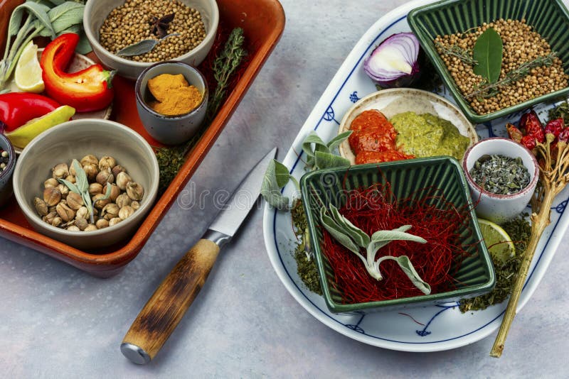 Various Spices, Herbs and Condiments Stock Photo - Image of pepper ...