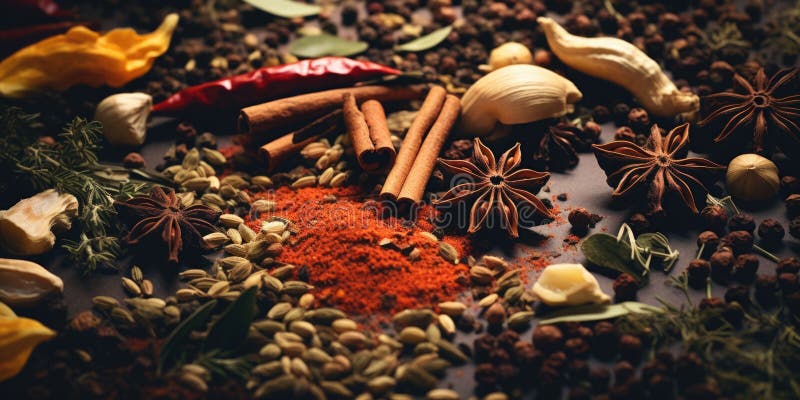 Various Spices Herbs Displayed Table Ideal Culinary Concepts Stock ...