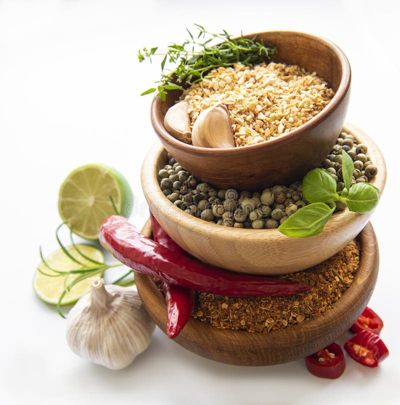Various spices isolated stock photo. Image of condiment - 209835130