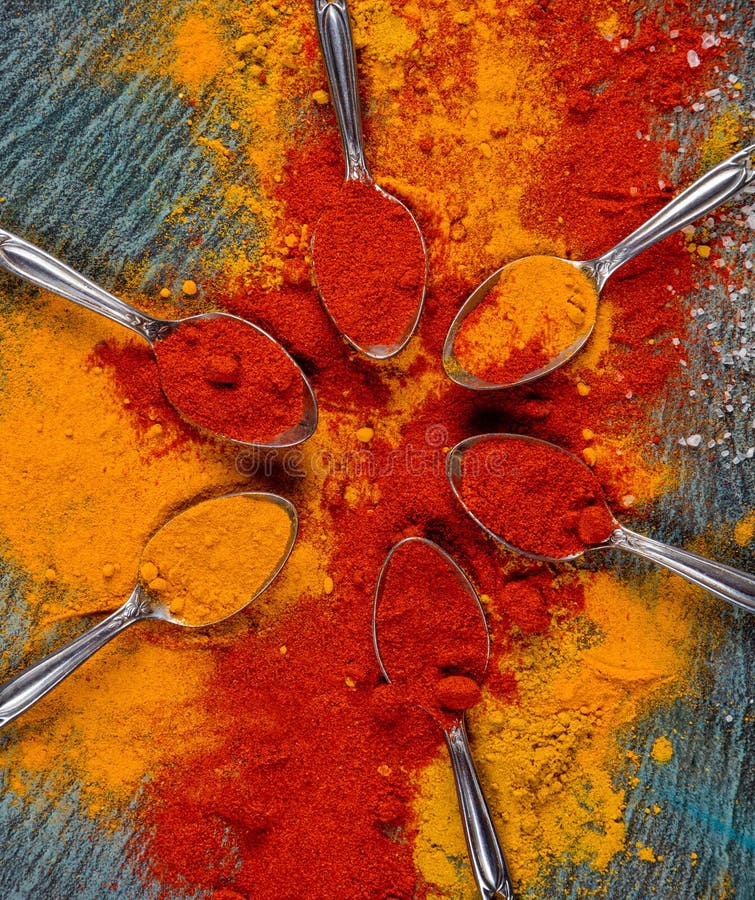 Various Spices Powder with Spoons Stock Photo - Image of nature, color ...