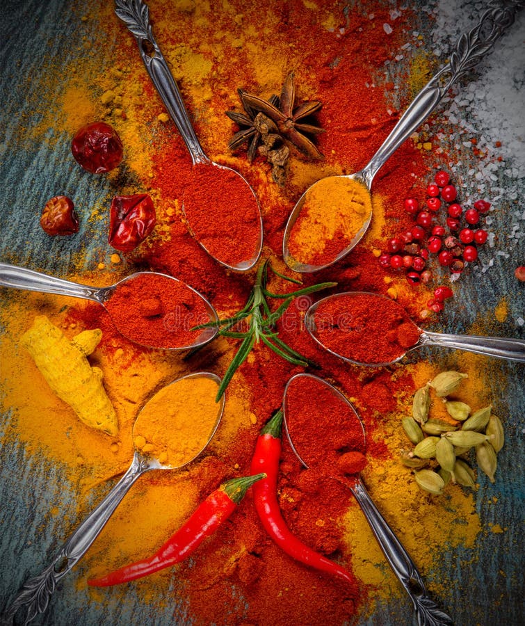Various Spices Powder with Spoons Stock Photo - Image of herb, organic ...