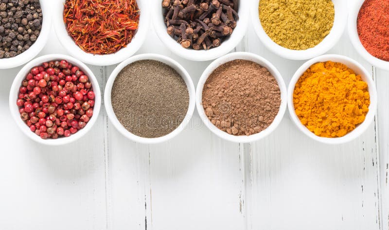 Various Spices Selection. Isolated on White Stock Image - Image of ...