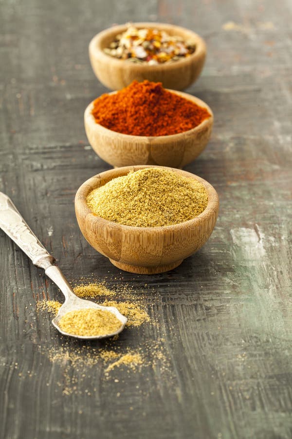 Various Spices on Vintage Board Stock Image - Image of season, oriental ...