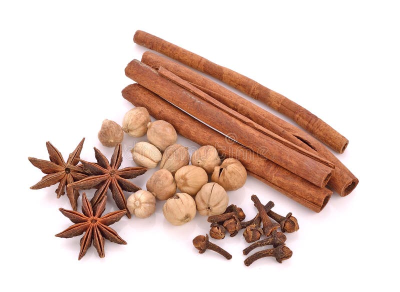 Various Spices on a White Background Stock Image - Image of cinnamon ...
