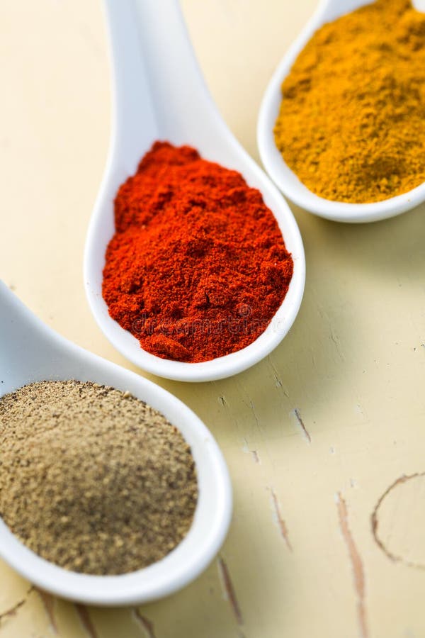 Various spicy powder stock image. Image of menu, spoon - 18171523