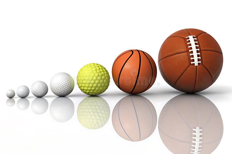 Various Sport Balls Arranged in Ascending Order of Size on White ...