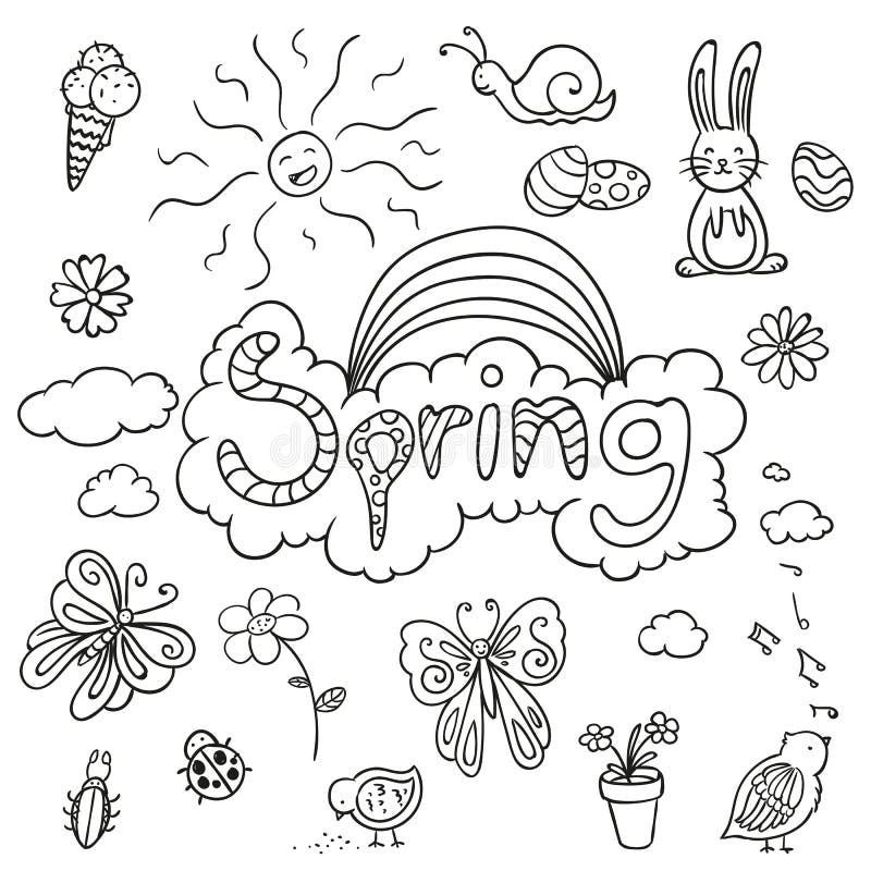 Spring doodles stock vector. Illustration of leaf, botany - 12995677