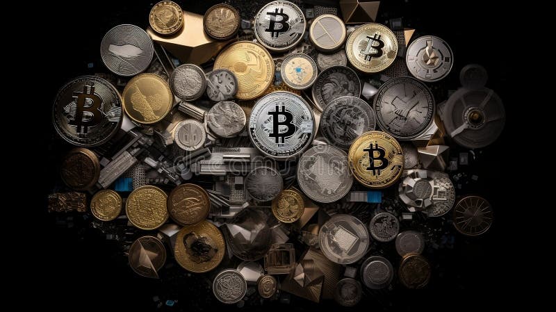 Various Stacks of Bitcoin Coins Arranged in a Pile, AI-generated. Stock ...