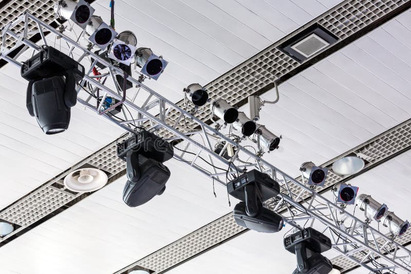 Various Stage Lights on Stage Stock Photo - Image of spotlight, system ...