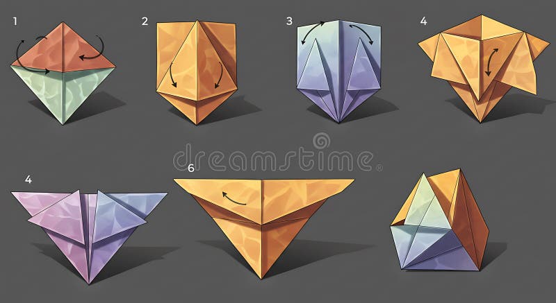 Various Stages of Origami Figure Construction Stock Illustration ...