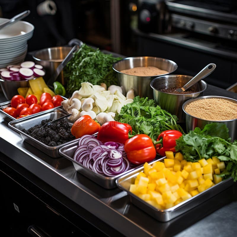 Various Stages of Vegetable Preparation at a Chef S Workstation ...